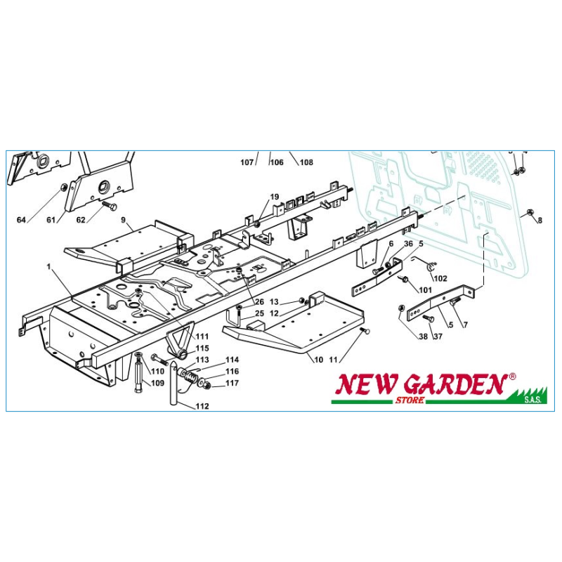 Exploded view frame 102cm XT165HDE lawn tractor CASTELGARDEN spare ...