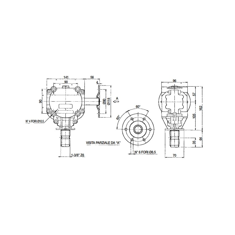 Corner transmission unit with 6-hole flange for spreader:Irrigation...
