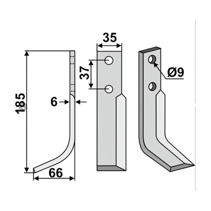 Lame de coin de houe cultivateur rotatif 350-206 350-205 NIBBI BRUN...
